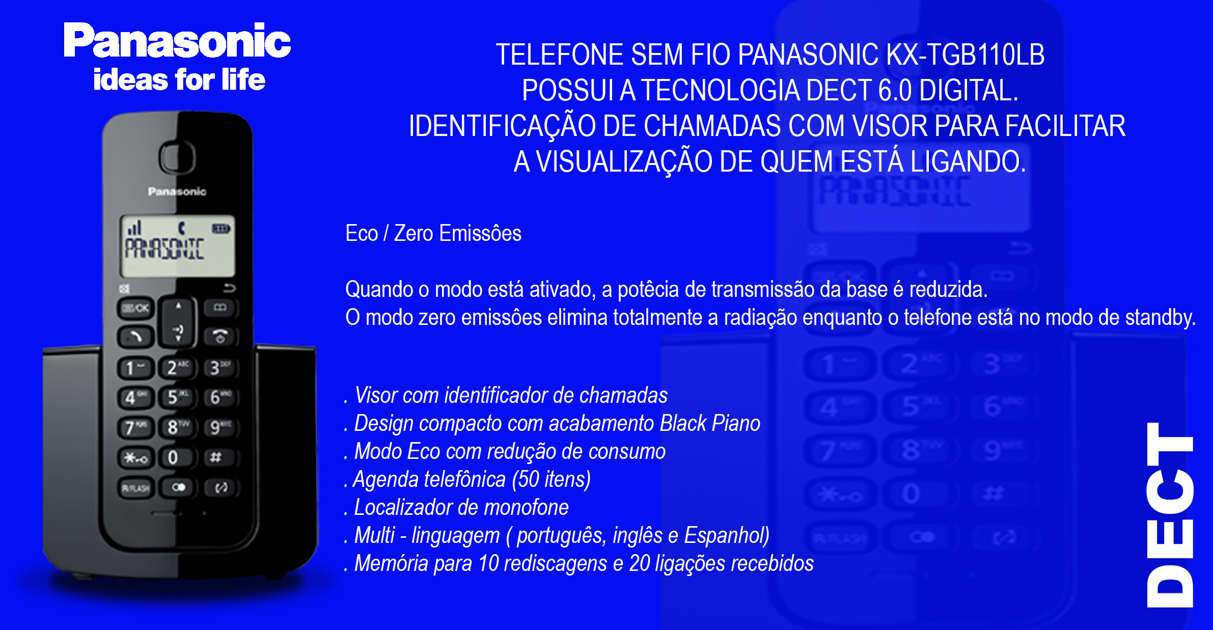 Só Tudo - TELEFONE SEM FIO PANASONIC KX-TGB110LBB